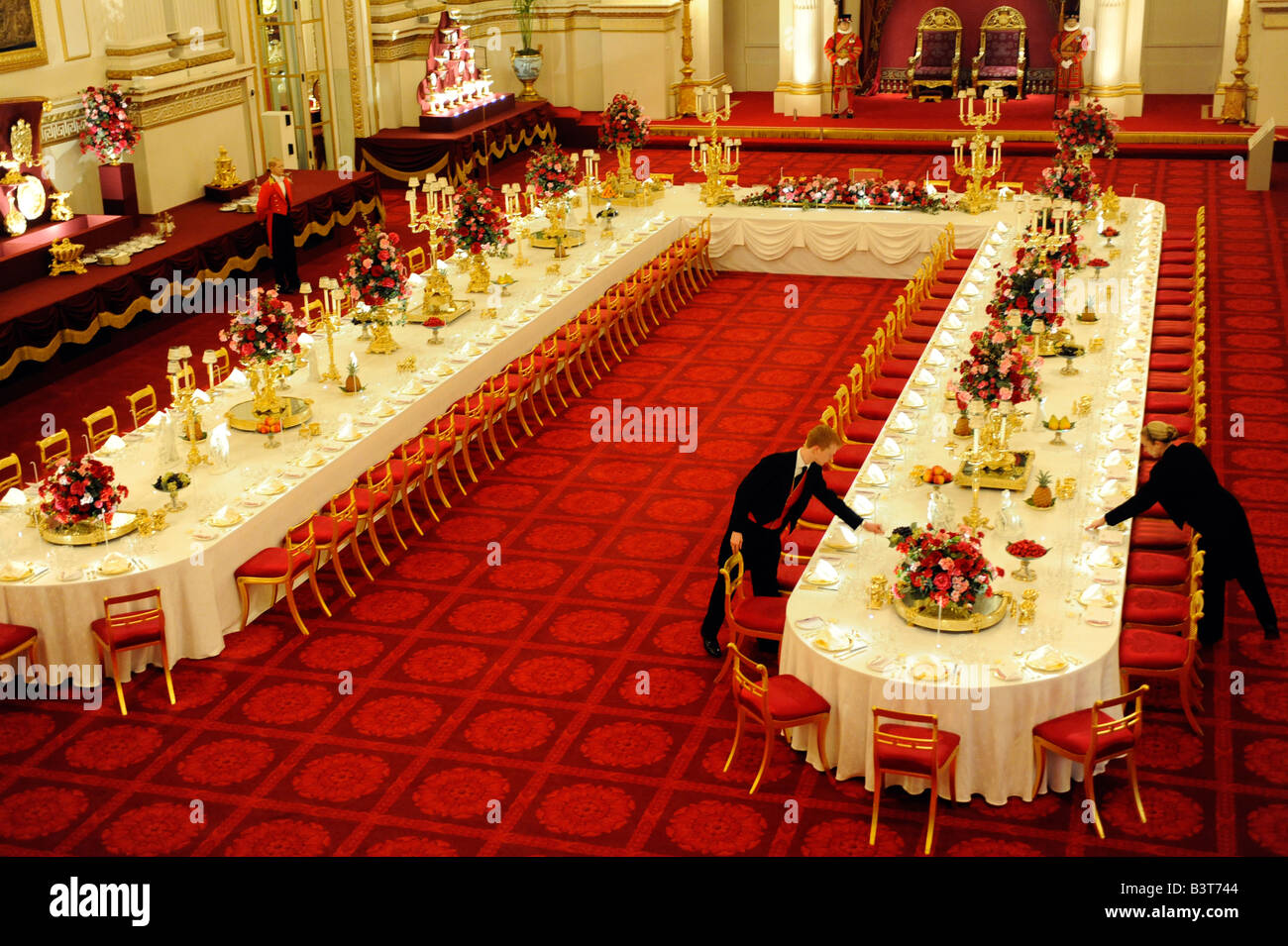 The Ballroom at Buckingham palace in London England set up for a State ...