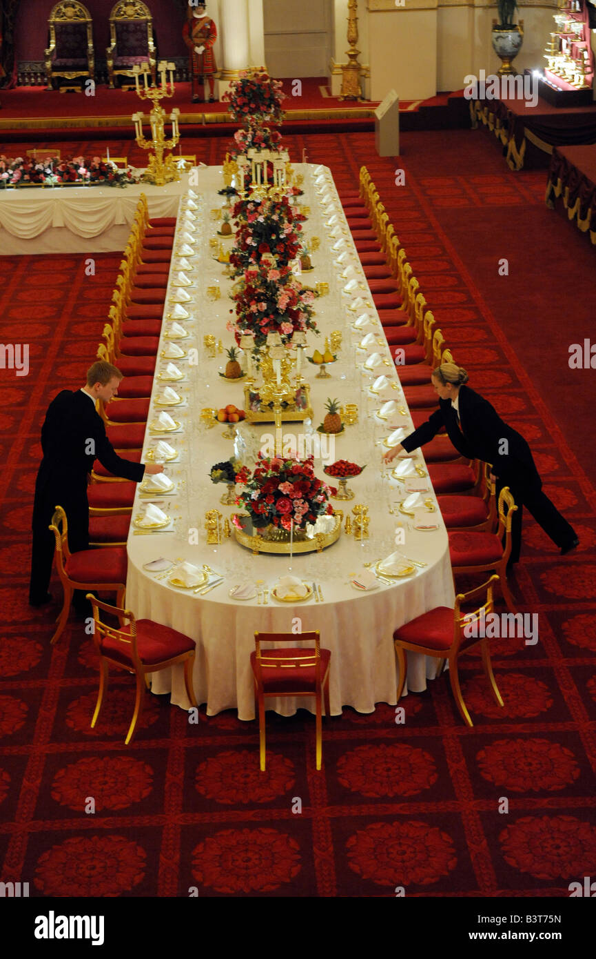 The Ballroom at Buckingham palace in London England set up for a State ...