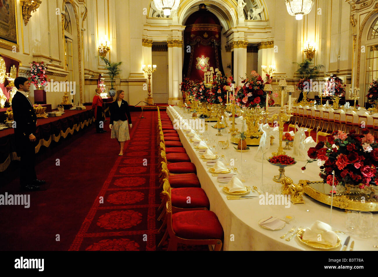 The Ballroom at Buckingham palace in London England set up for a State ...