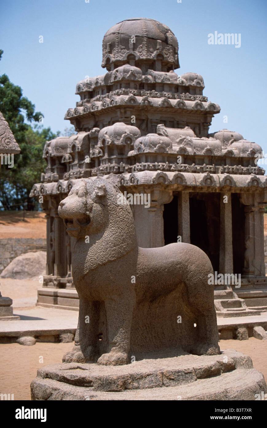 India, Tamil Nadu, Mamallapuram. One of the Pancha Pandava Rathas or ...