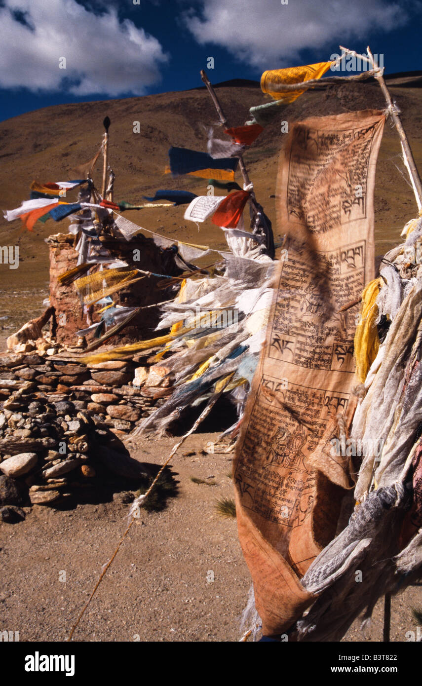 India, Ladakh, Rupshu Region. Prayer flags on the Polokongka La (4950m ...