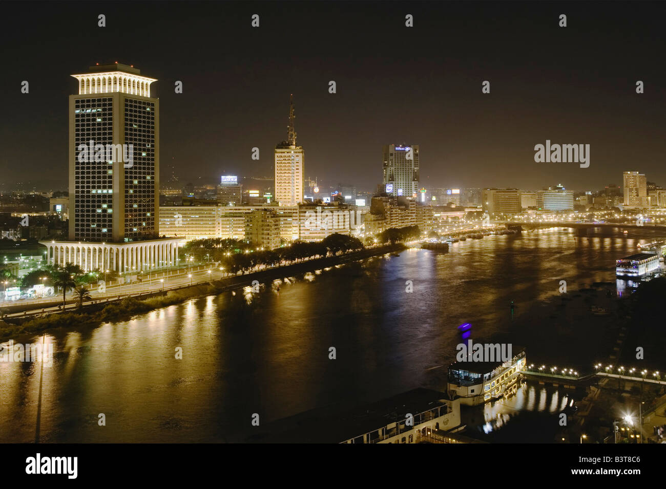 Night view of the Nile River passing through Cairo, Egypt Stock Photo ...