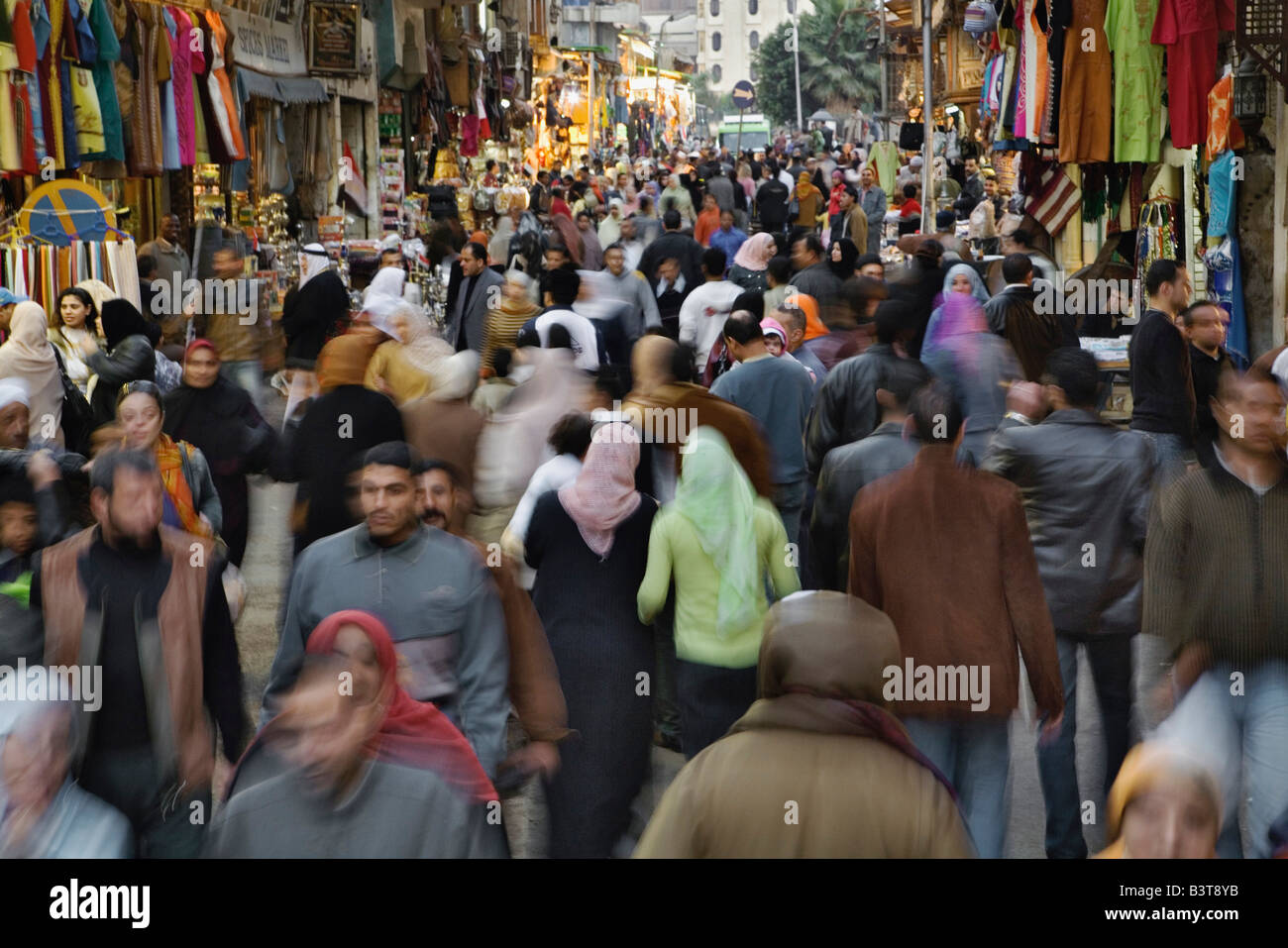 Motion blur of crowded street scene, Khan el Khalili Bazaar, Cairo ...