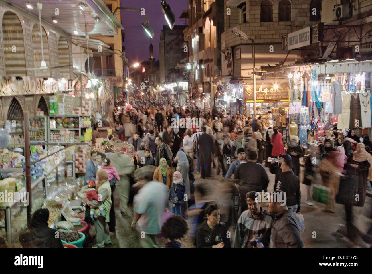 Motion blur of crowded street, Khan el Khalili Bazaar, Cairo, Egypt ...