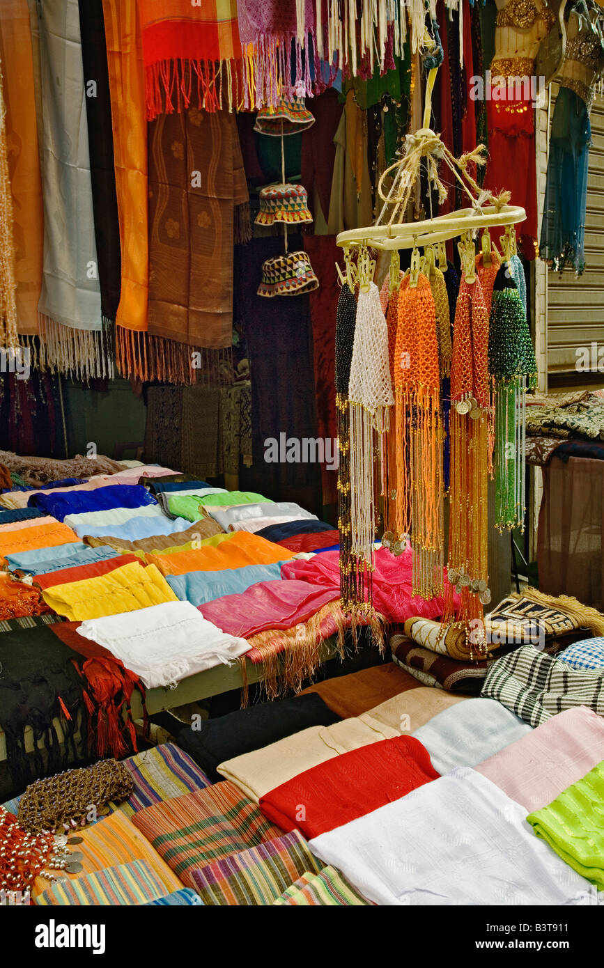 Colorful cloth material for sale in bazaar in Luxor, Egypt Stock Photo ...
