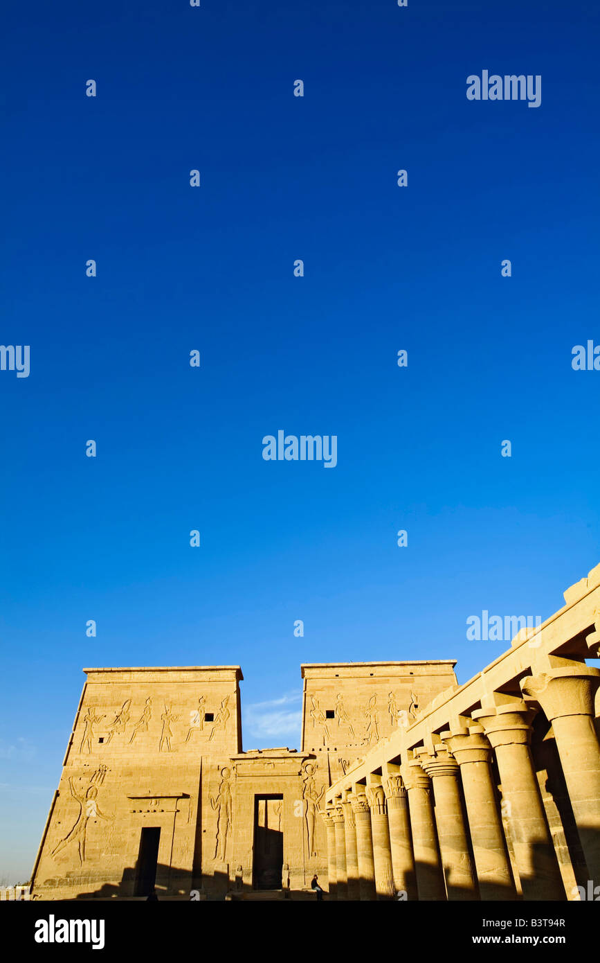 Columns and entry pylons with giant wall carvings, Temple of Philae, on ...