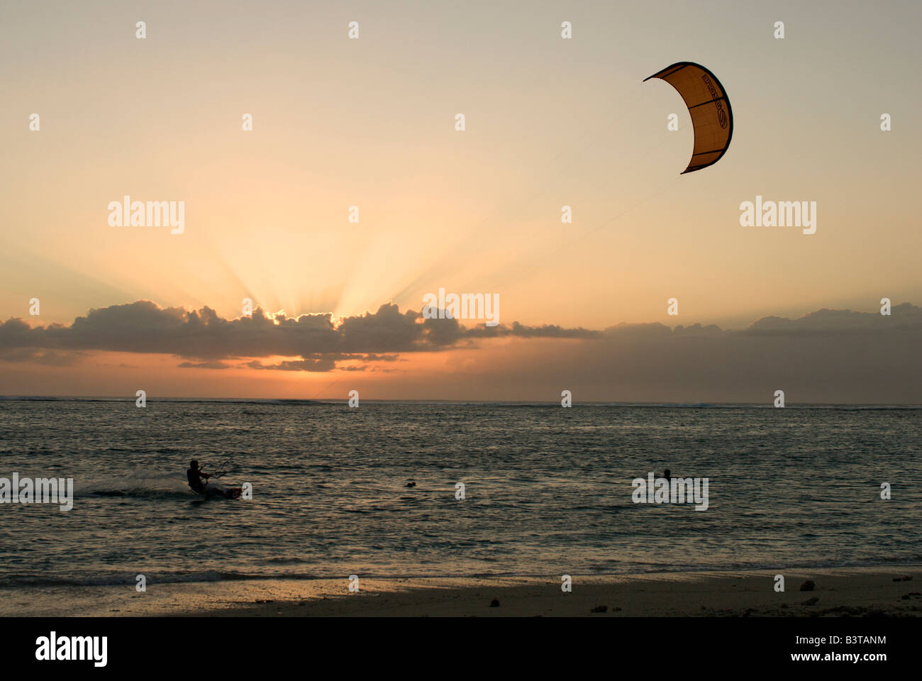 Mauritius, kite surfing at One Eye, Le Morne, a popular tourist ...