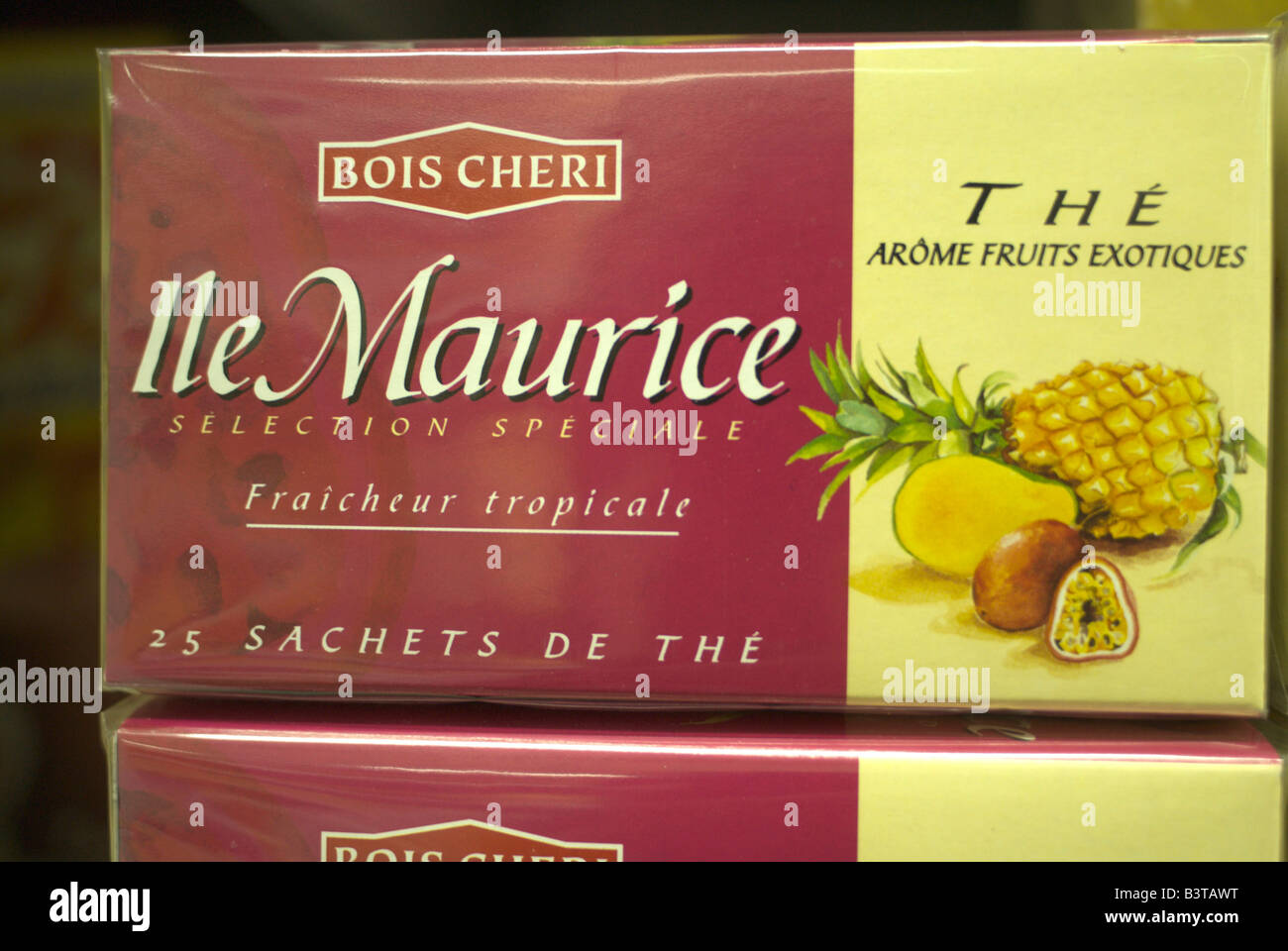 Mauritius. Packet of Bois Cheri tea which is grown and exported from ...
