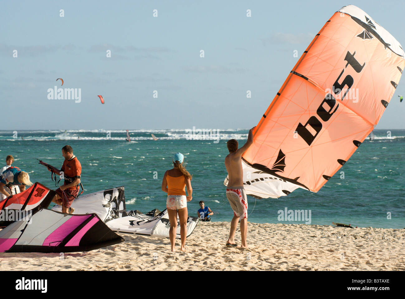 Mauritius, kite and wind surfing at One Eye, Le Morne, a popular ...