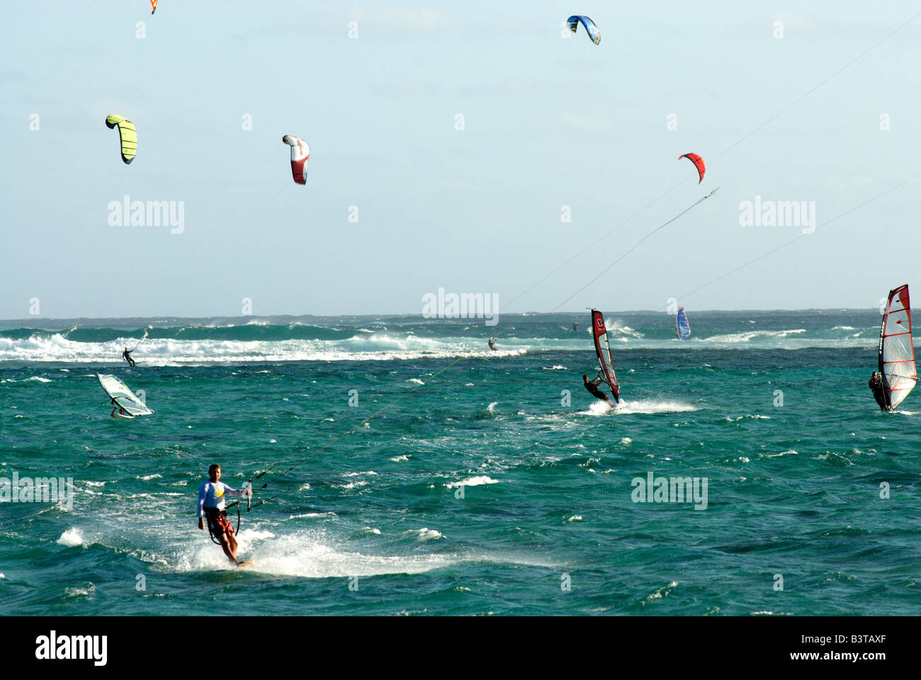 Mauritius, kite and wind surfing at One Eye, Le Morne, a popular ...