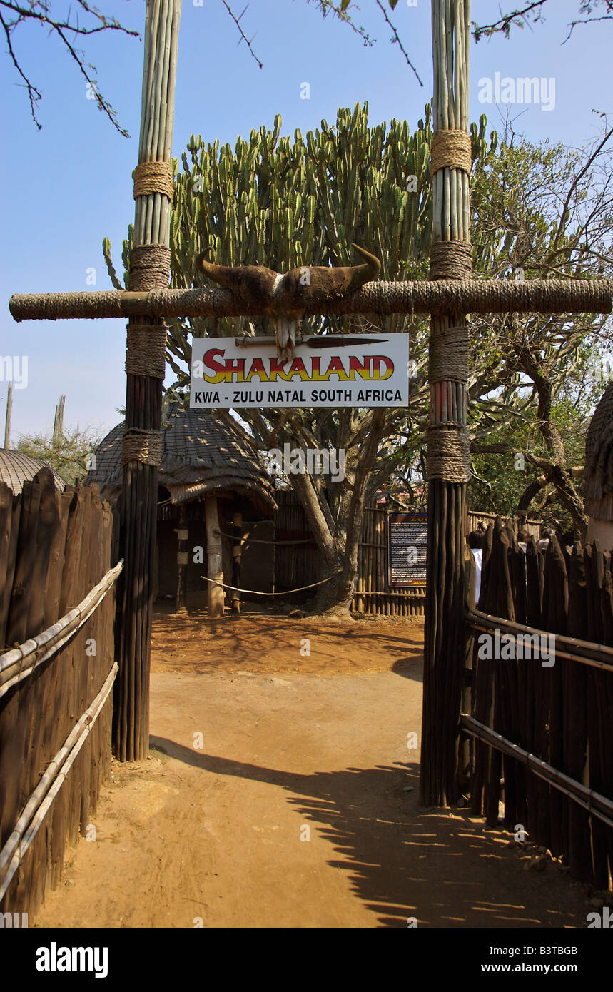 Africa, South Africa, KwaZulu Natal, Shakaland entrance, Zulu village ...