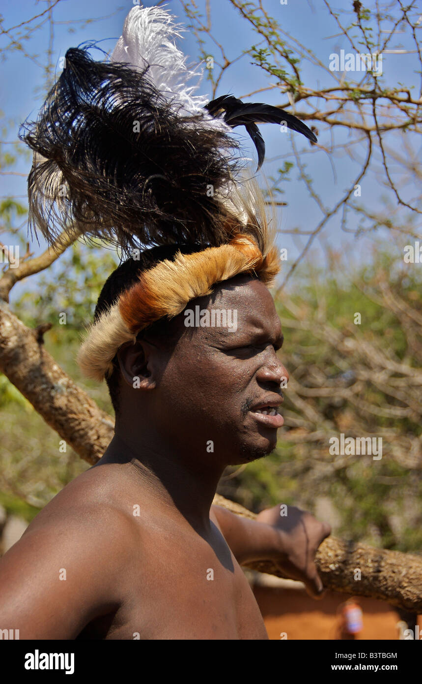 Africa, South Africa, KwaZulu Natal, Shakaland, Zulu tribal man (MR ...