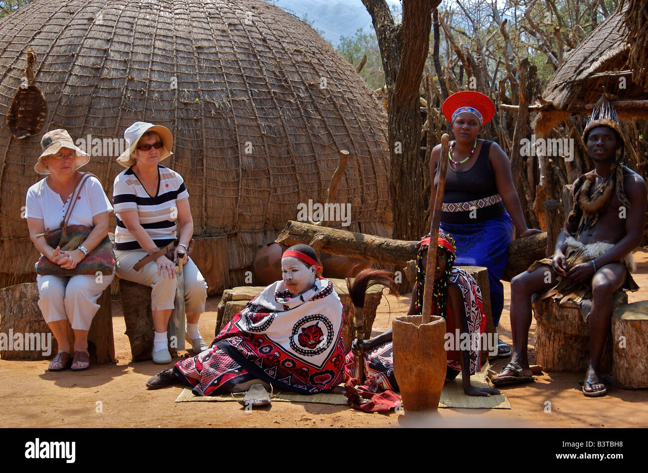 Africa, South Africa, KwaZulu Natal, Shakaland, tourists with Zulu ...