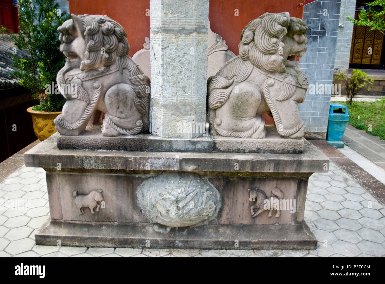 Asia, China, Yunnan Province, Mojiang. Sculpture on gate support at ...
