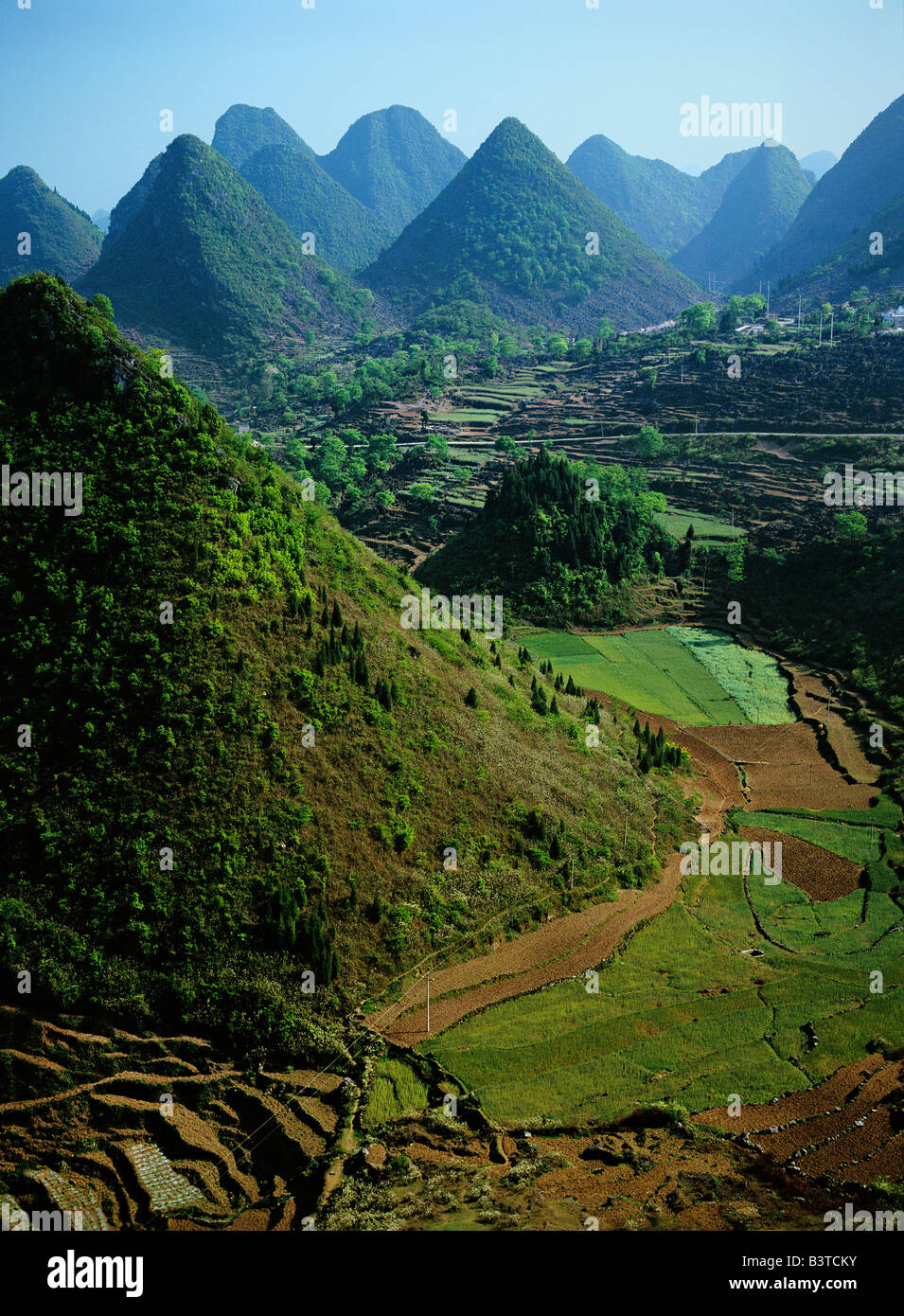 Asia, China, Guizhou Province, Xingyi. Limestone karst mountains ...