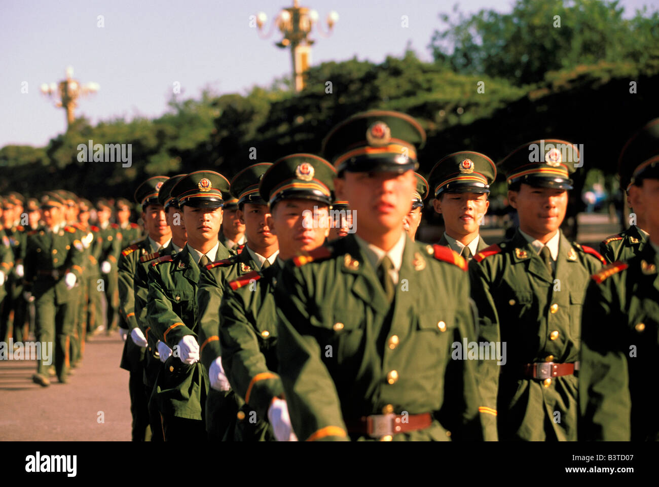 Asia, China, Beijing. Chinese Soldiers in Tiananmen Square Stock Photo ...