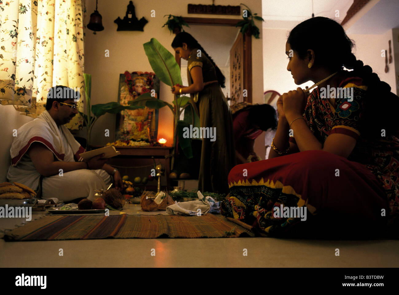 Asia, India, Bangalore. Puja (prayer) during the Ganeshs Festival in a ...