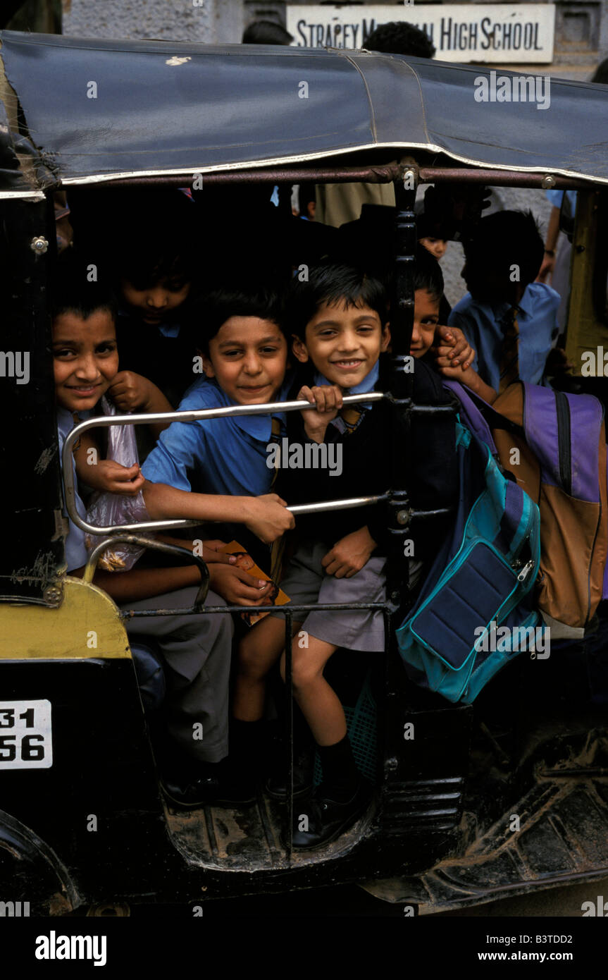Asia, India, Bangalore. Upper and middle class children in uniforms ...