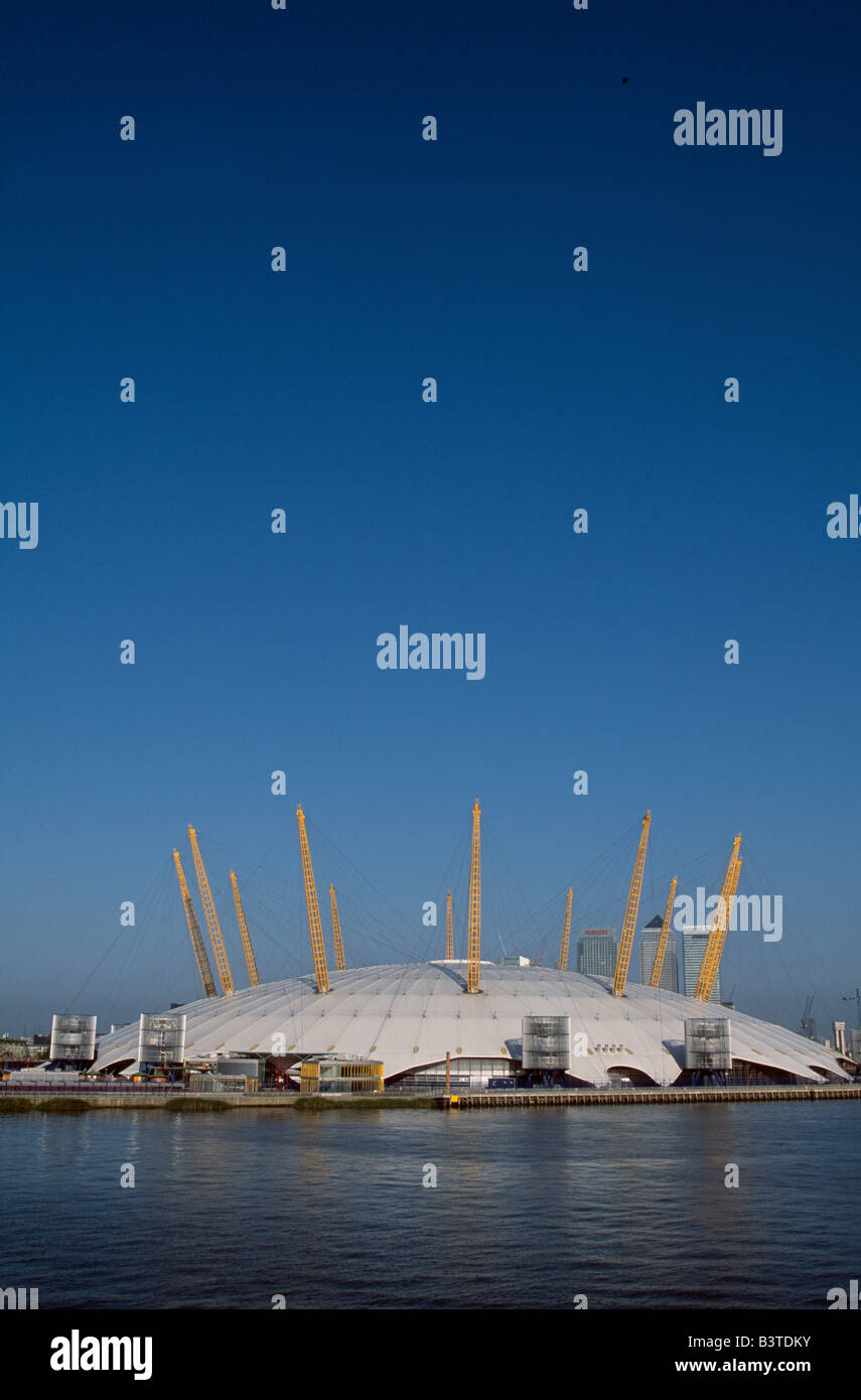 England, Greenwich. Millennium Dome viewed from the River Thames in the ...