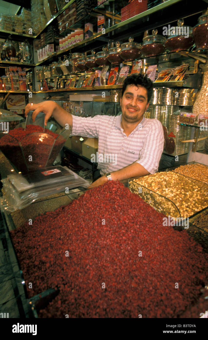 Asia, Iran, Mashhad. Spice merchant at the Grand Bazaar Stock Photo - Alamy