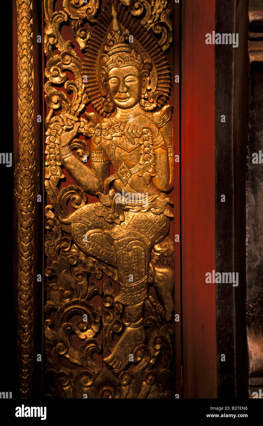 Asia, Laos, Luang Prabang. Wat Xieng Thong, gilt panels from Ramayana ...