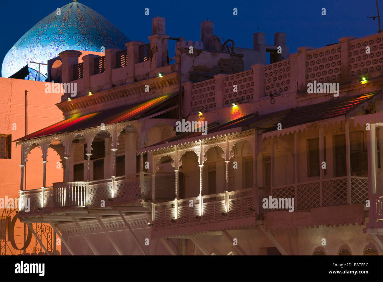 Oman, Muscat, Mutrah. Mutrah Corniche, Restored Merchant Buildings ...