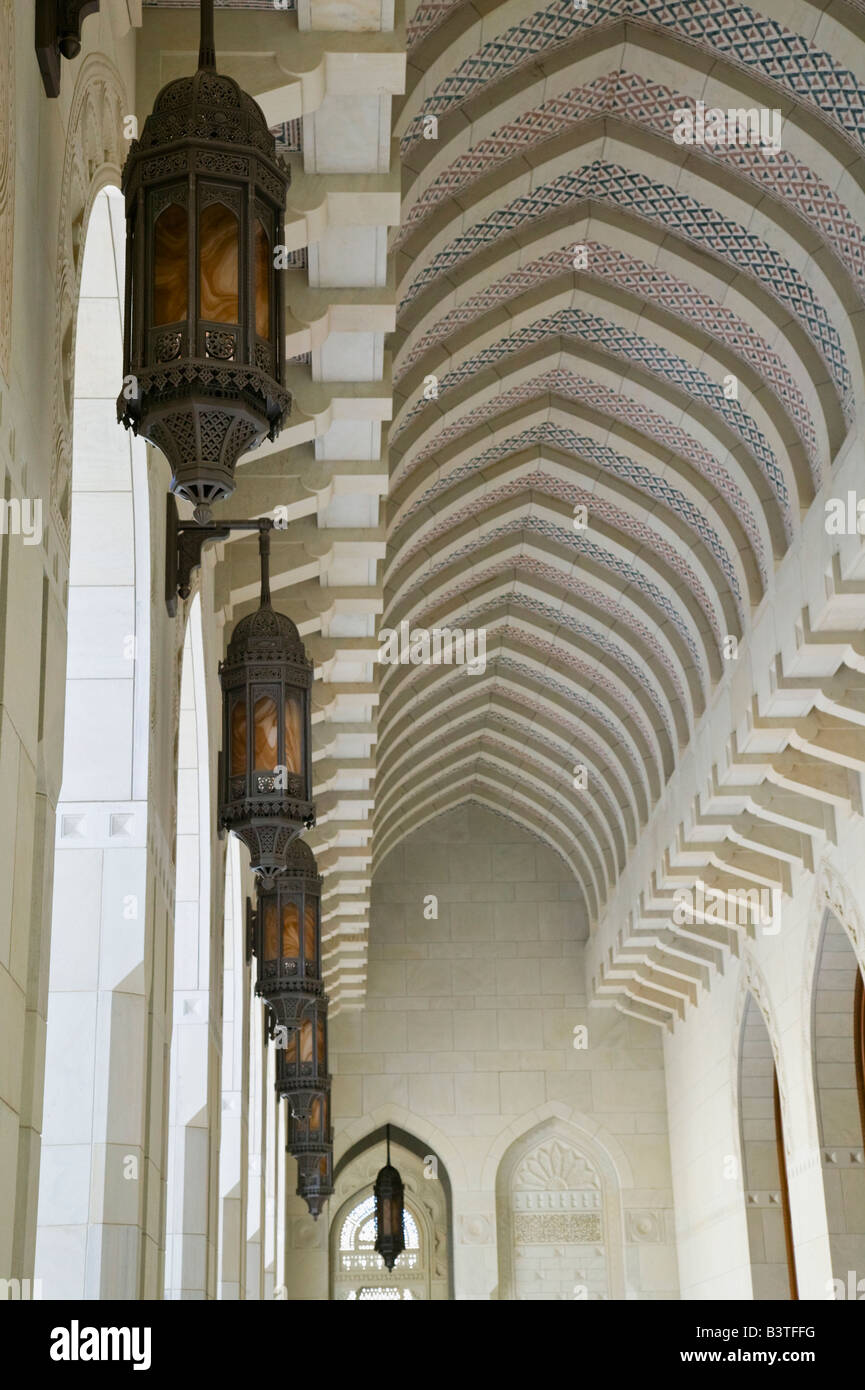 Oman, Muscat, Al, Ghubrah. Grand Mosque, Arches and Lanterns Stock ...
