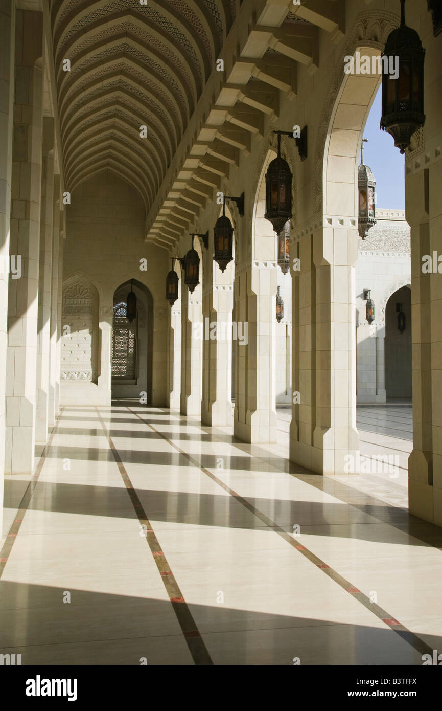 Oman, Muscat, Al, Ghubrah. Grand Mosque, Arches by Main Hall Stock ...