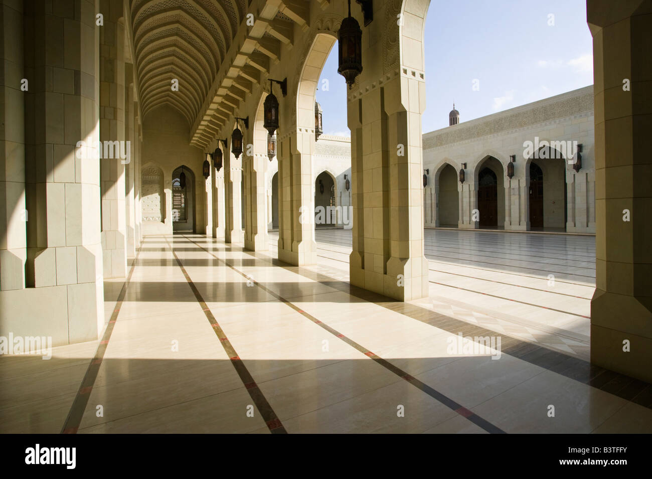Oman, Muscat, Al, Ghubrah. Grand Mosque, Arches by Main Hall Stock ...