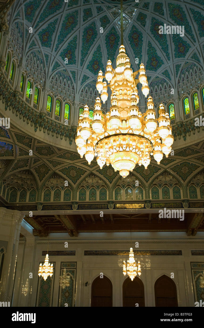 Oman, Muscat, Al, Ghubrah. Grand Mosque, Main Hall Chandelier Stock ...