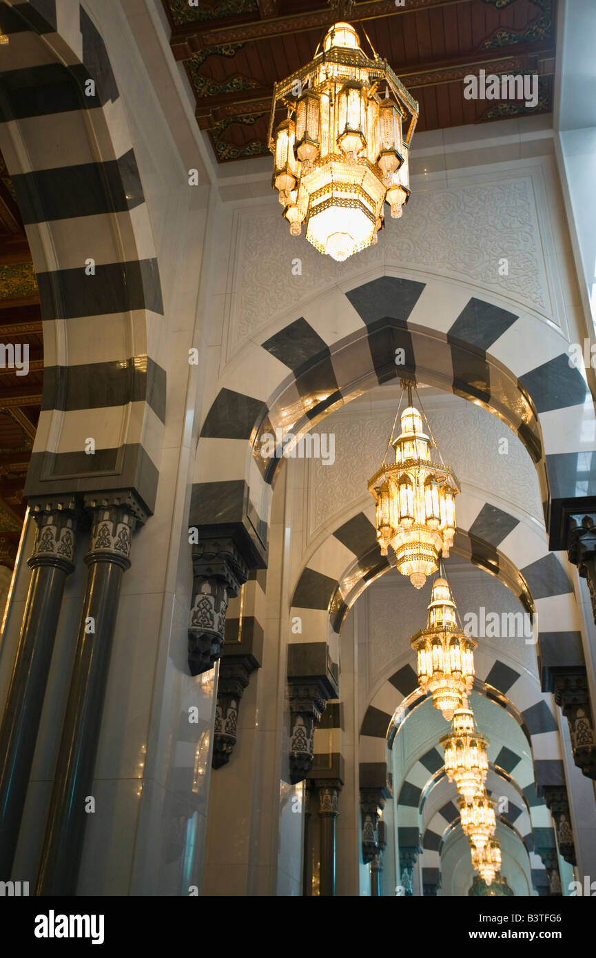 Oman, Muscat, Al, Ghubrah. Grand Mosque, Main Hall Archways Stock Photo ...