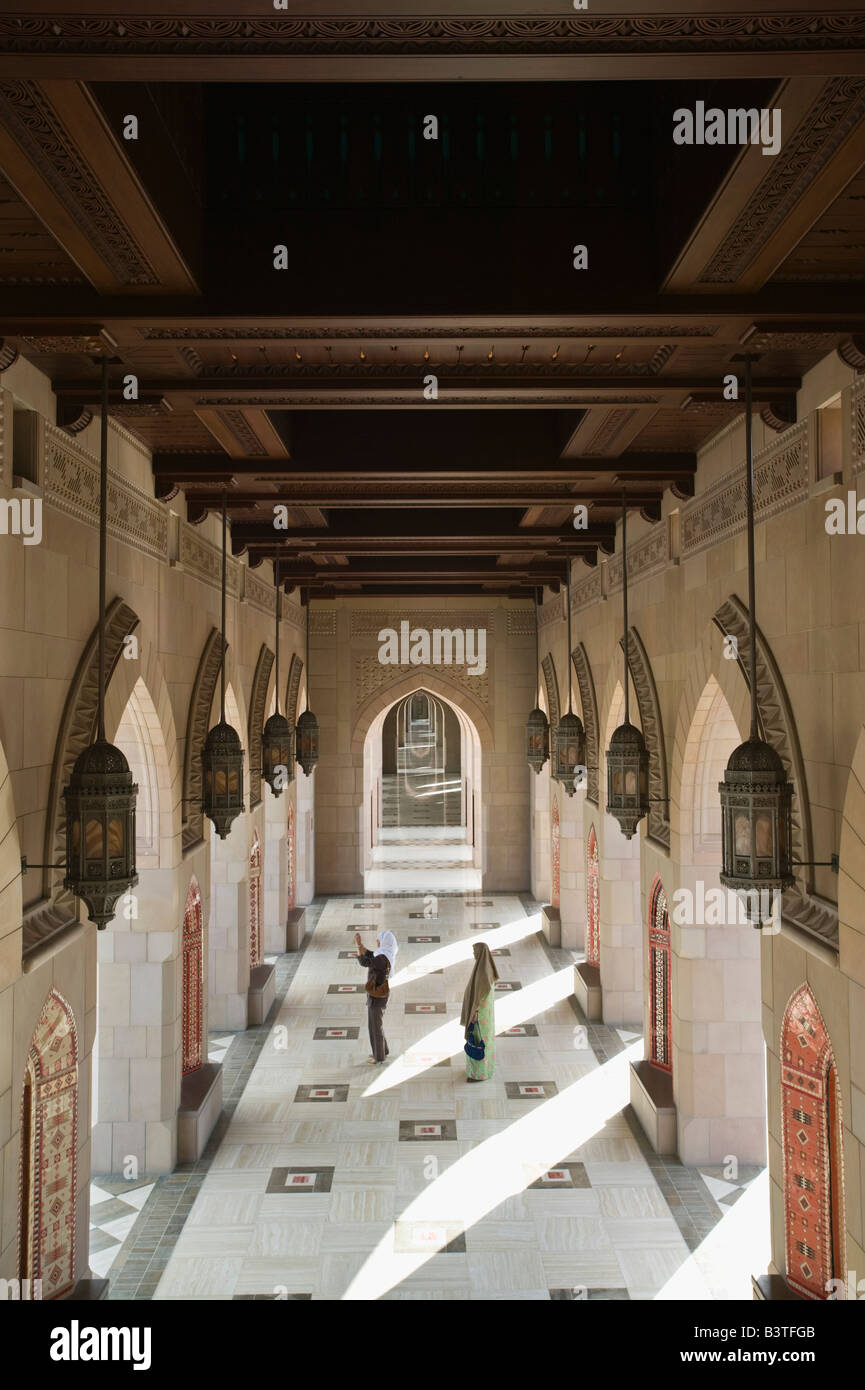 Oman, Muscat, Al, Ghubrah. Grand Mosque, Exterior Walkway with Visitors ...