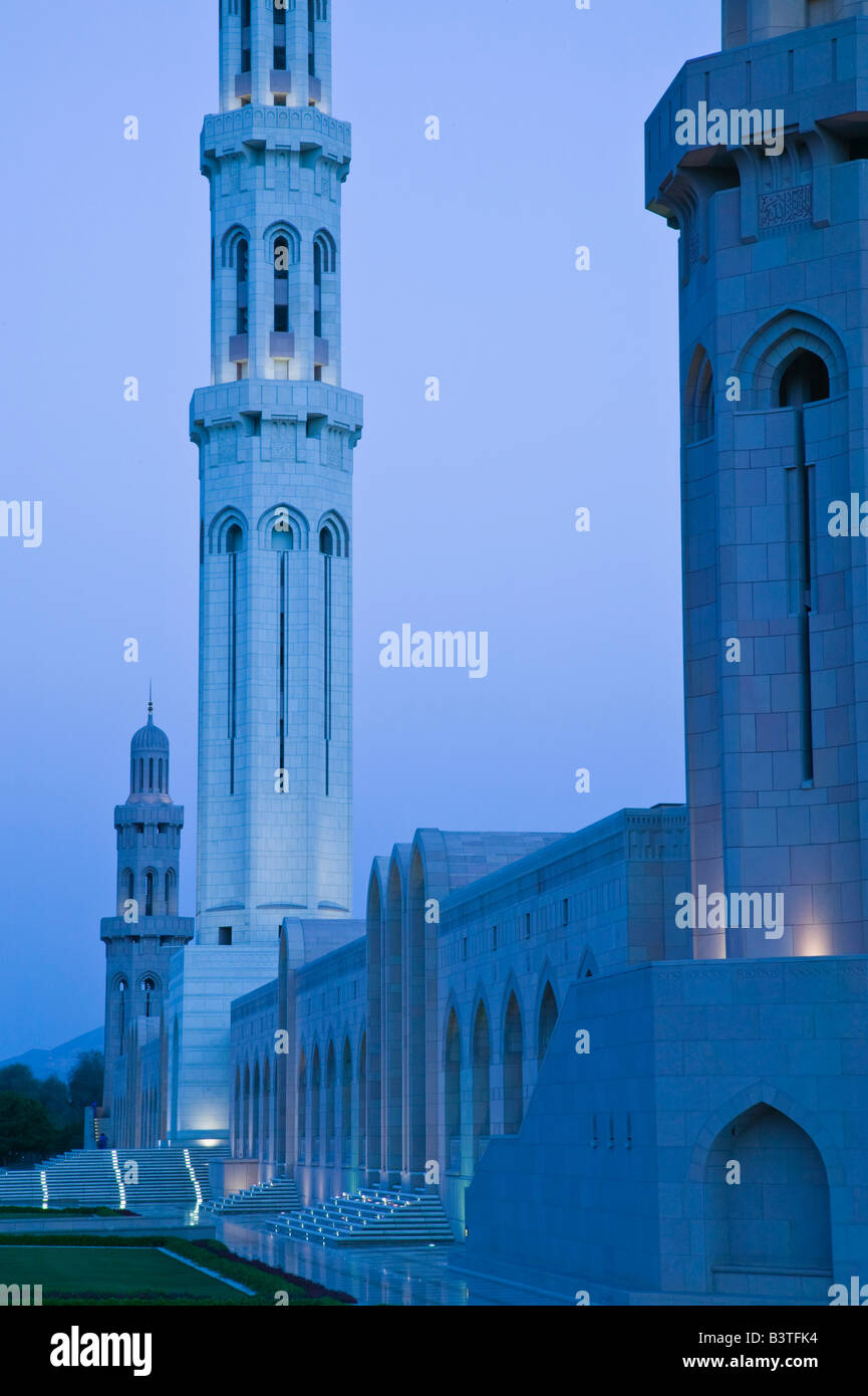 Oman, Muscat, Al, Ghubrah. Grand Mosque, Exterior / Evening Stock Photo ...