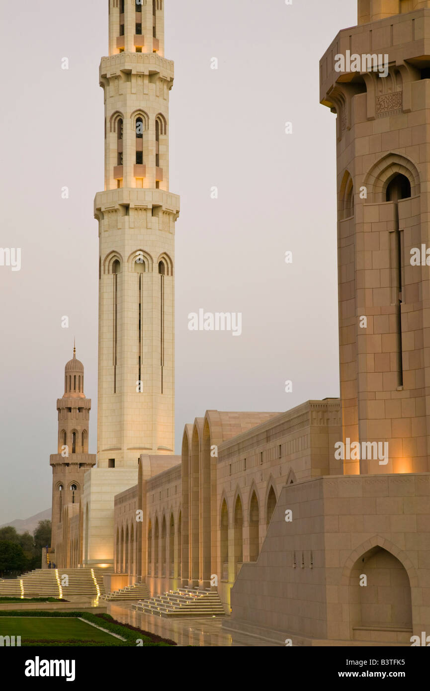 Oman, Muscat, Al, Ghubrah. Grand Mosque, Exterior / Evening Stock Photo ...
