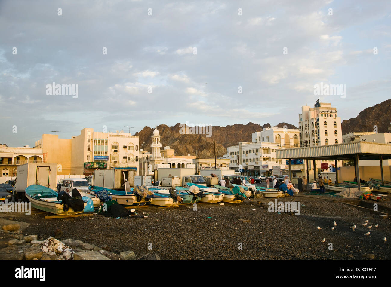 Oman, Muscat, Mutrah. Dawn View of the Mutrah Fish Market Stock Photo ...