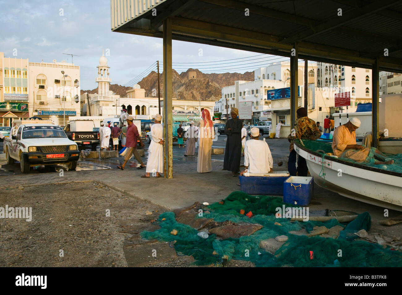 Oman, Muscat, Mutrah. Dawn View of the Mutrah Fish Market (NR Stock ...