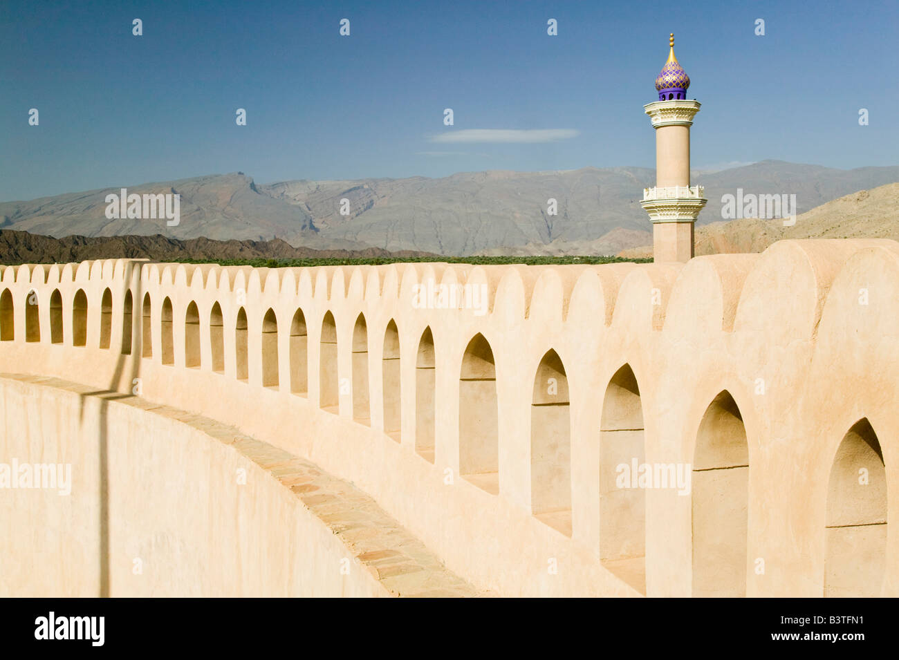 Oman, Western Hajar Mountains, Nizwa. Nizwa Fort View of Nizwa Mosque ...