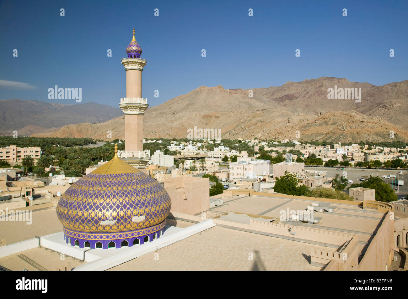 Oman, Western Hajar Mountains, Nizwa. Nizwa Mosque View from Nizwa Fort ...