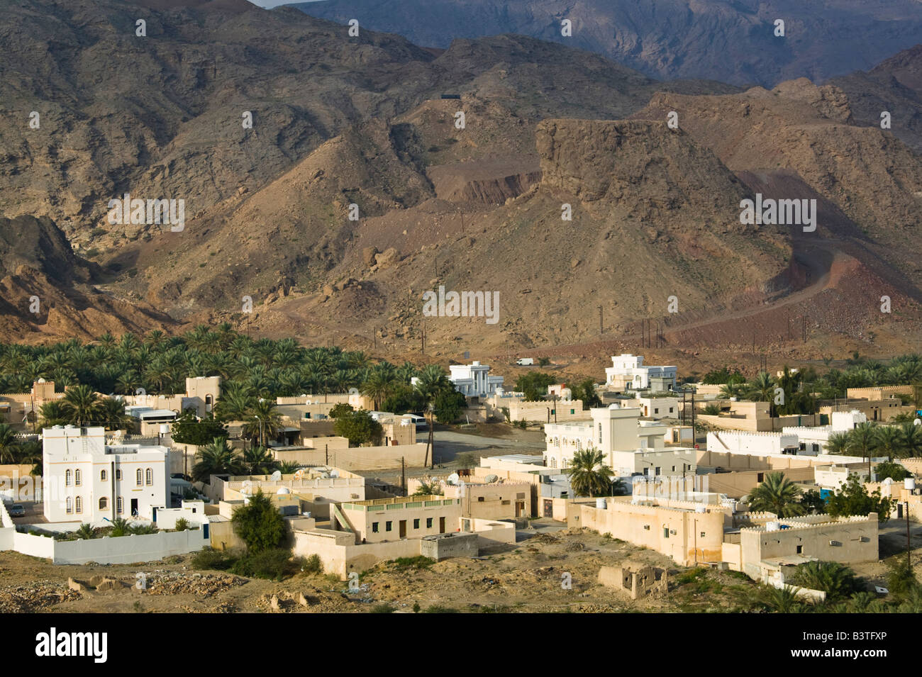 Oman, Western Hajar Mountains, Fanja. Morning View of Fanja Town off ...