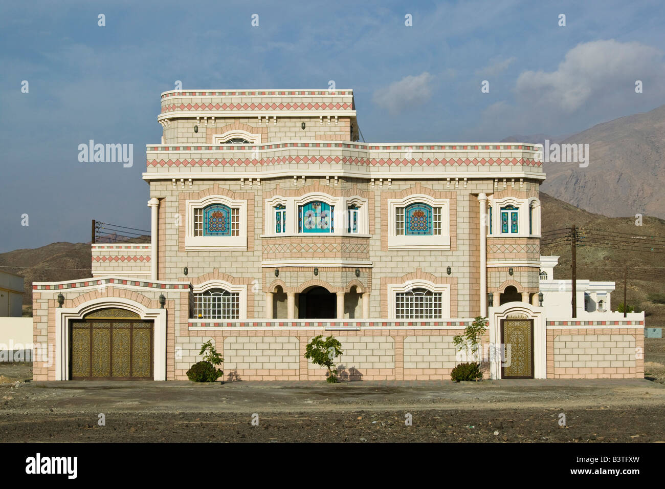 Oman, Eastern Hajar Mountains, Bidbid. Modern Omani House (NR Stock ...
