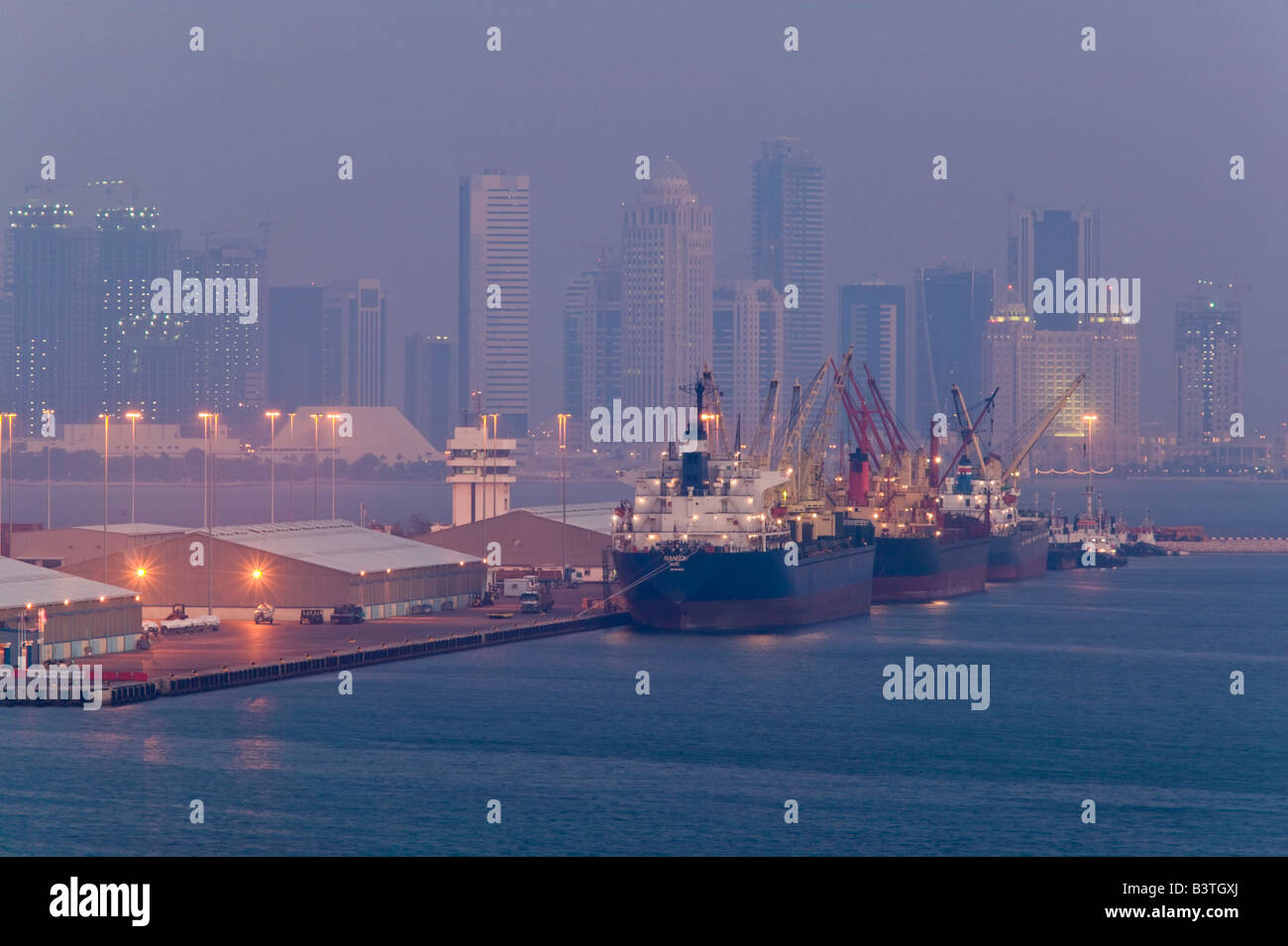Qatar, Ad Dawhah, Doha. Doha Port and West Bay Area / Dawn Stock Photo ...