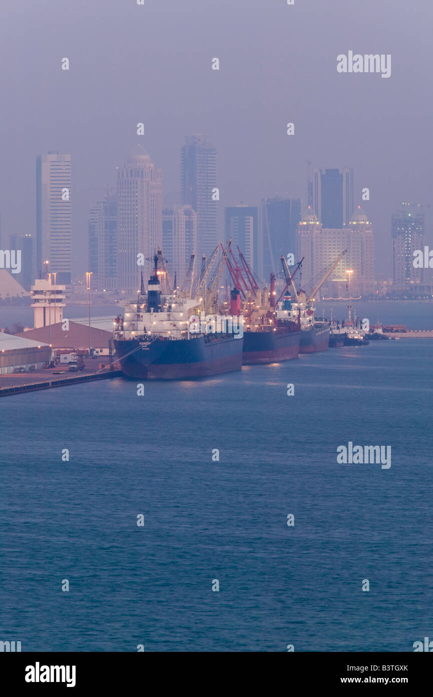 Qatar, Ad Dawhah, Doha. Doha Port and West Bay Area / Dawn Stock Photo ...