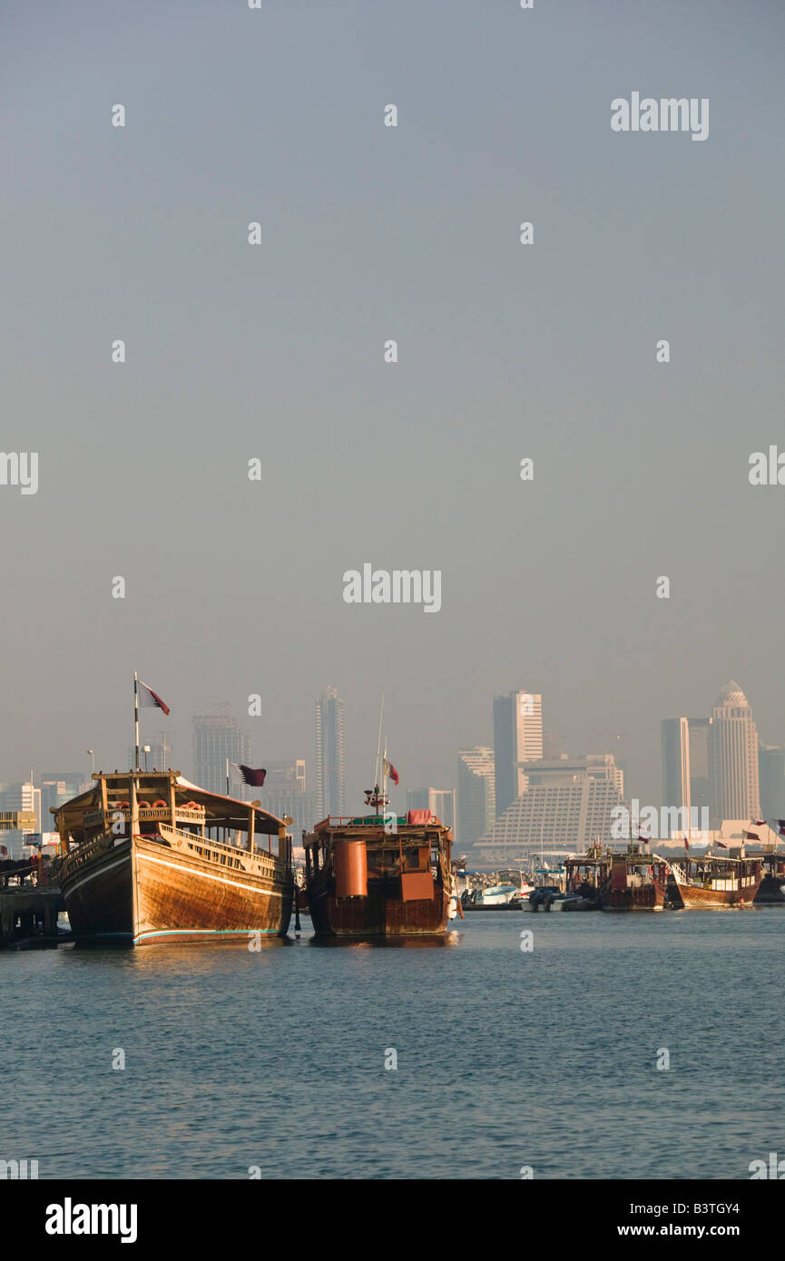 Qatar, Ad Dawhah, Doha. Doha Port / West Bay from the Dhow Harbor ...