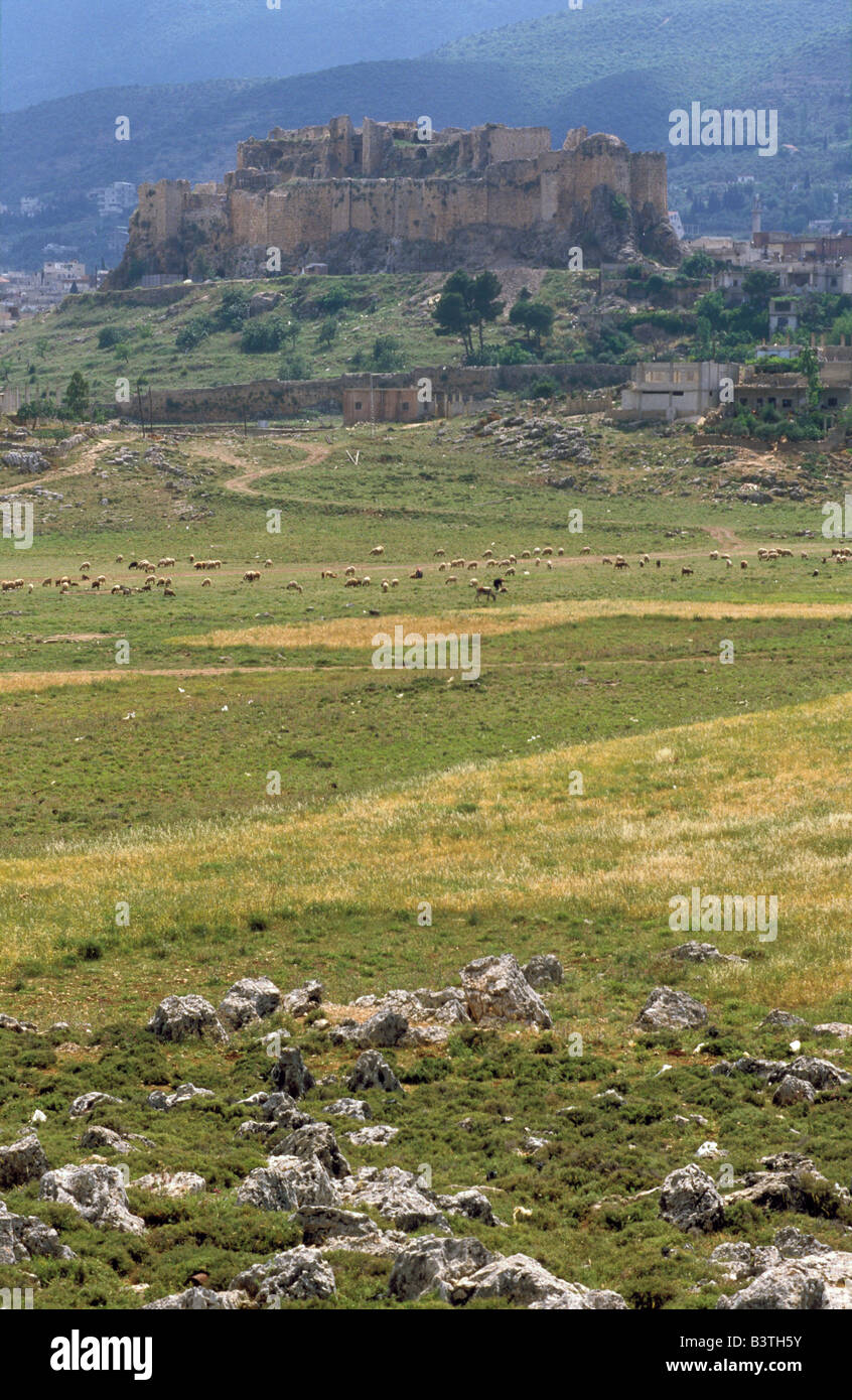 Asia, Syria. Masyaf headquarters castle of Islamic Ismaeli sect Stock ...