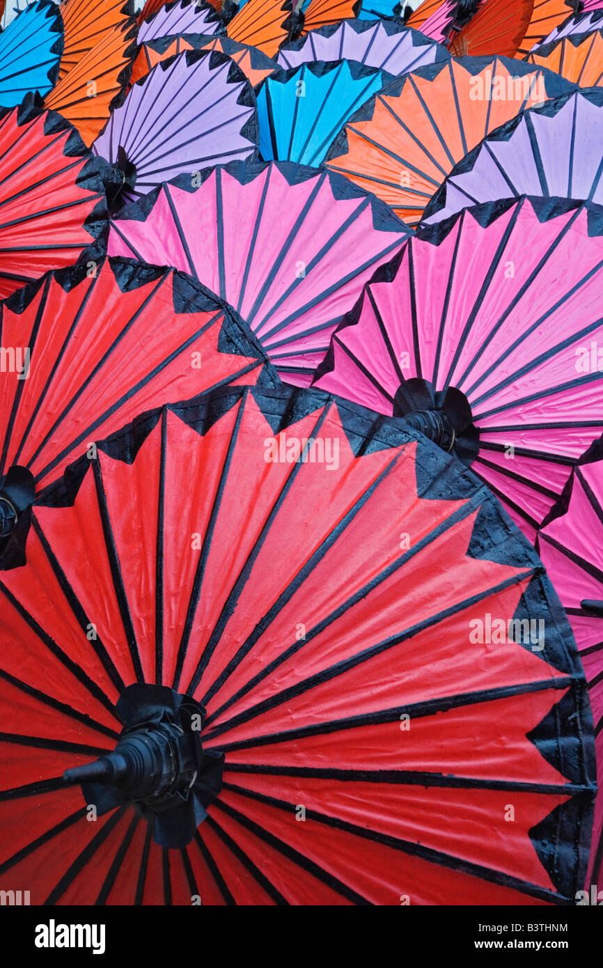 Pattern of newly assembled decorative umbrellas drying in sun, Umbrella ...
