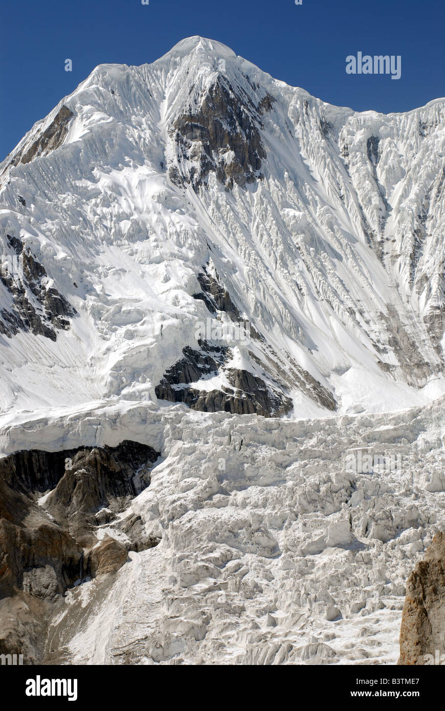 The mountain of Pobeda in the high Tian Shen mountains of Kyrgyzstan is ...