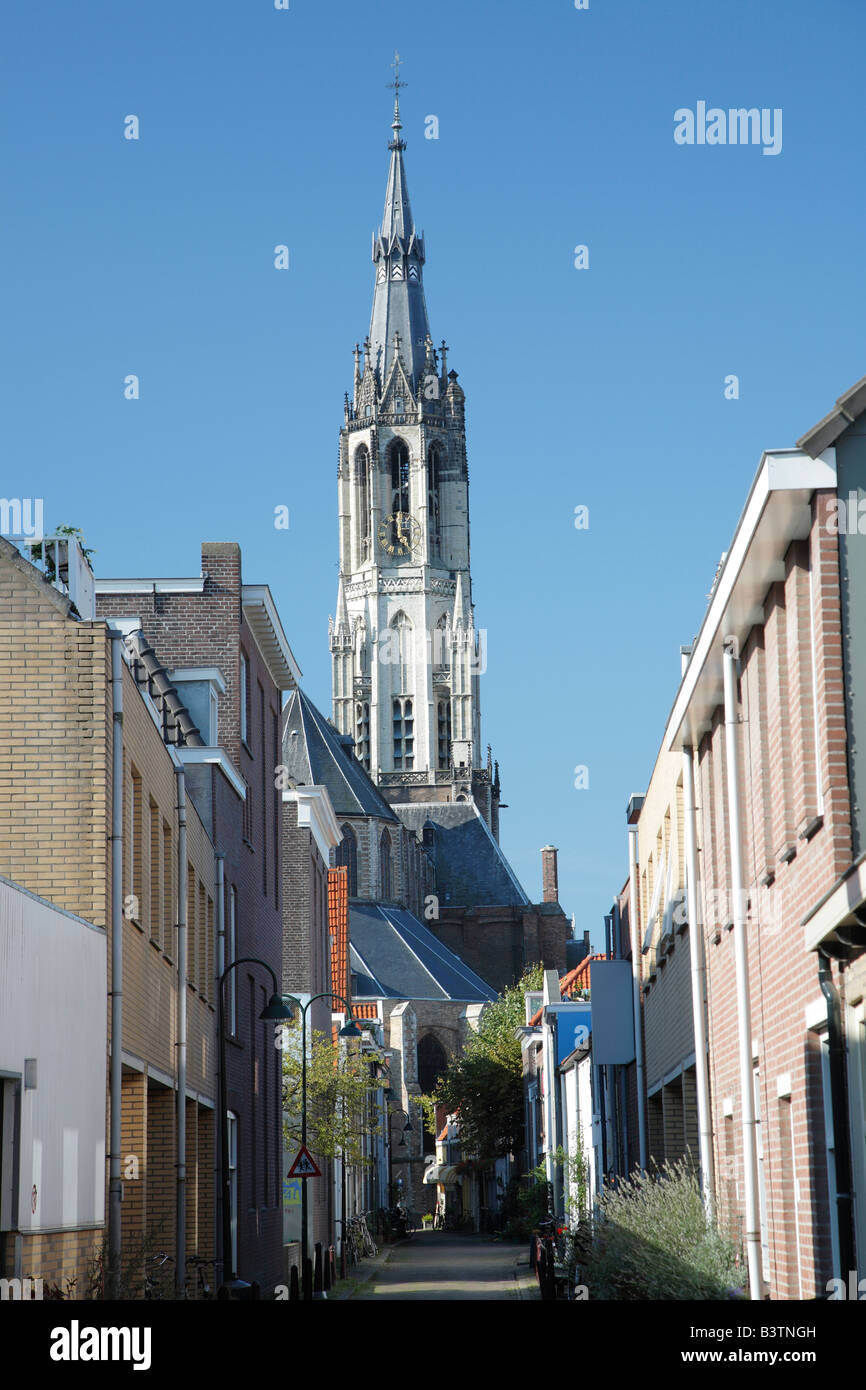 Street with a view of Nieuwe Kerk (New Church), Delft, Netherlands ...