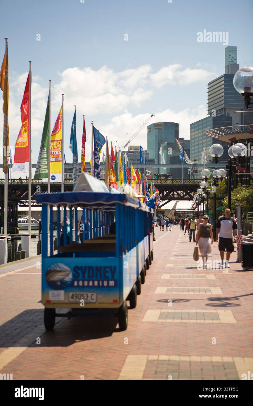 Transportation train at Harbourside shops and restaurants. Darling ...