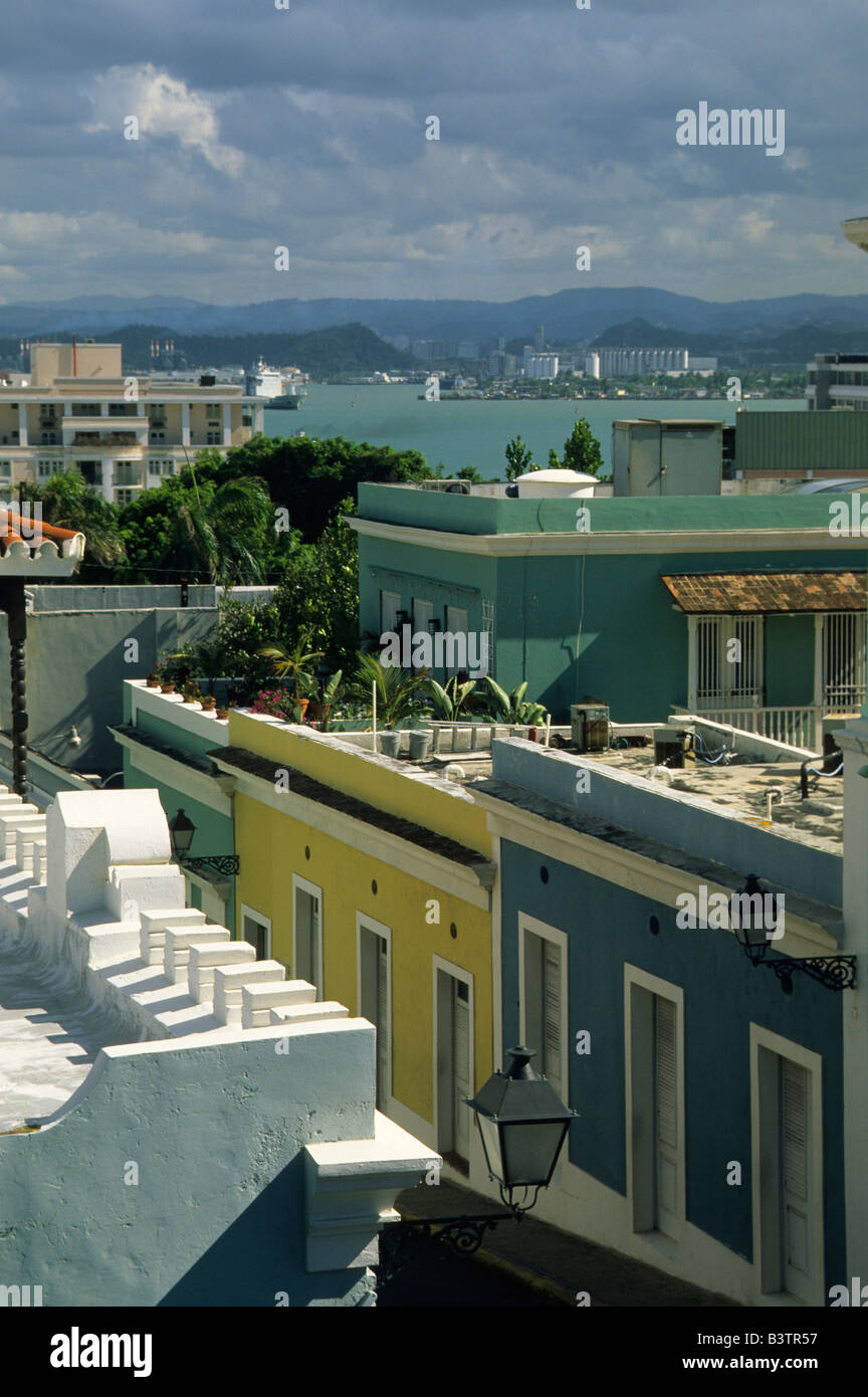 Roof top view of Old San Juan and the habor in Puerto Rico Stock Photo ...