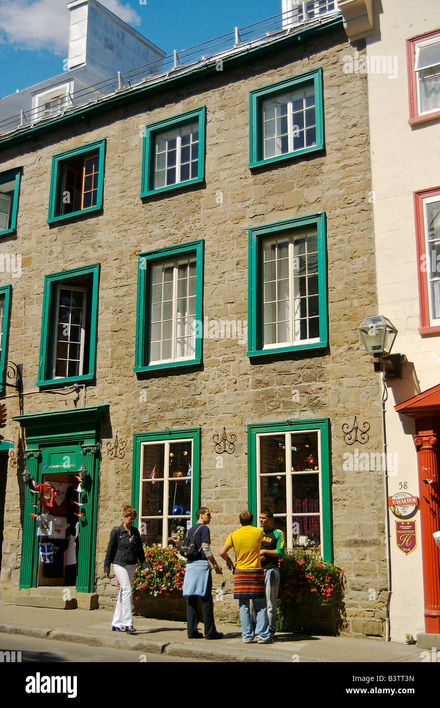 North America, Canada, Quebec, Old Quebec City. A storefront with three ...